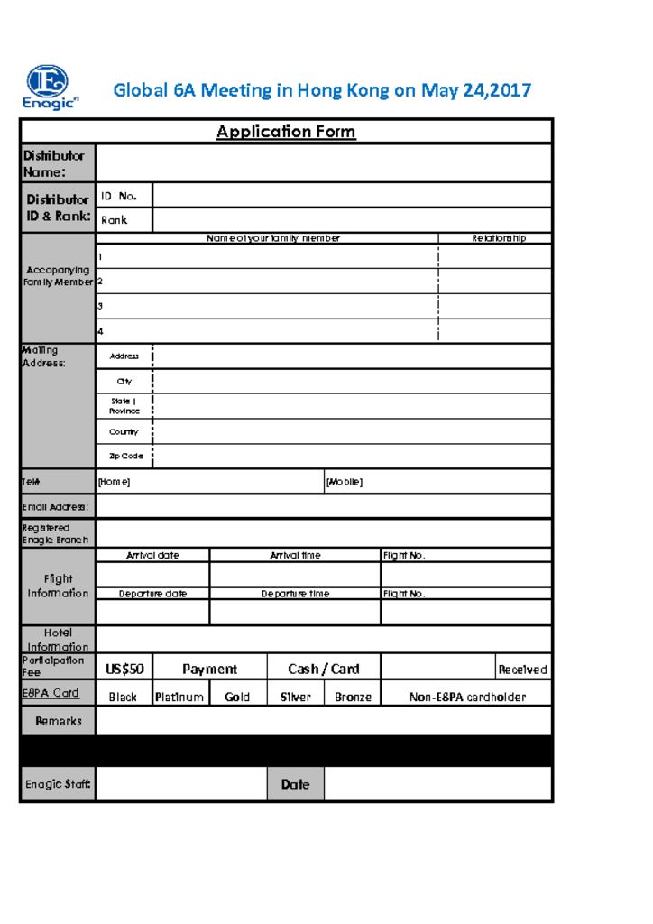 Global 6A Meeting Application Form. - Enagic Indonesia