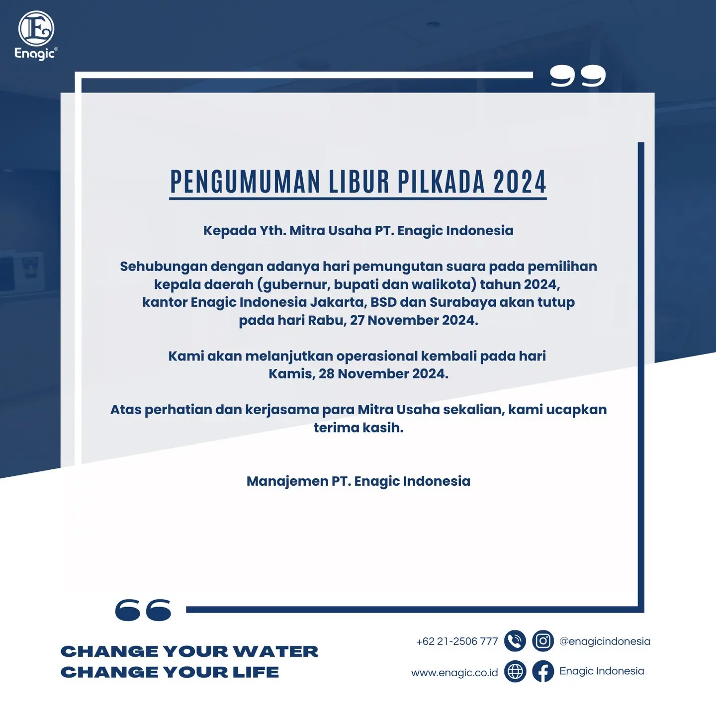Pengumuman Libur Pilkada 2024 - Enagic Indonesia